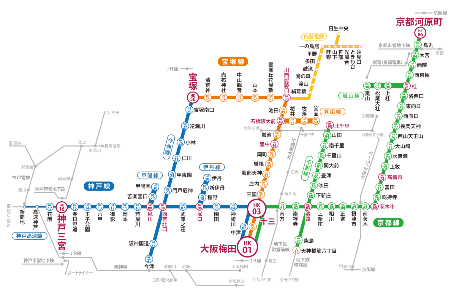 阪急電車の線路図マップ